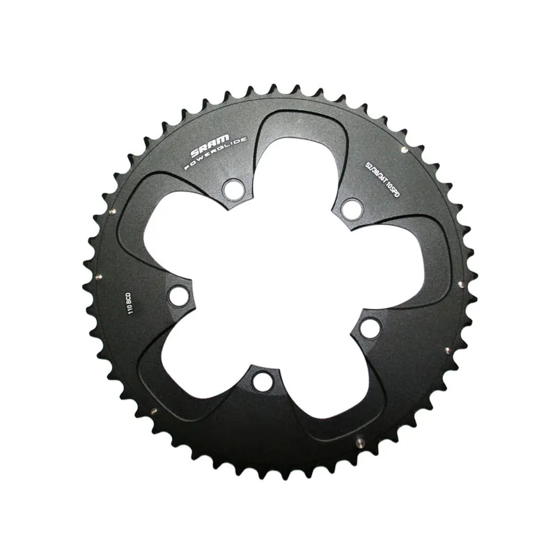 SRAM Chainring Road 52t 5 Bolt 110mm BCD Alum (52-36, 52-38) Red 4mm Black