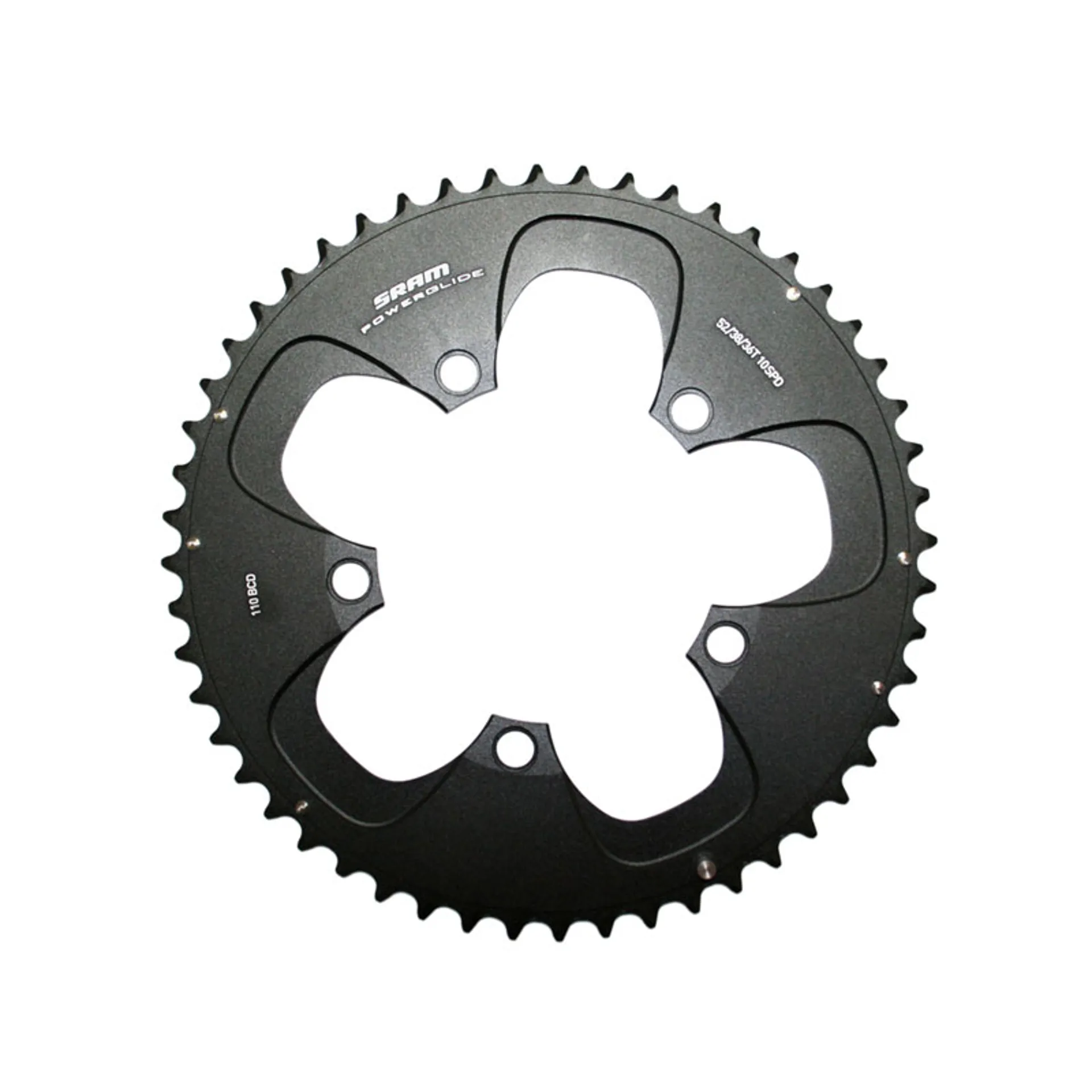 SRAM Chainring Road 52t 5 Bolt 110mm BCD Alum (52-36, 52-38) Red 4mm Black